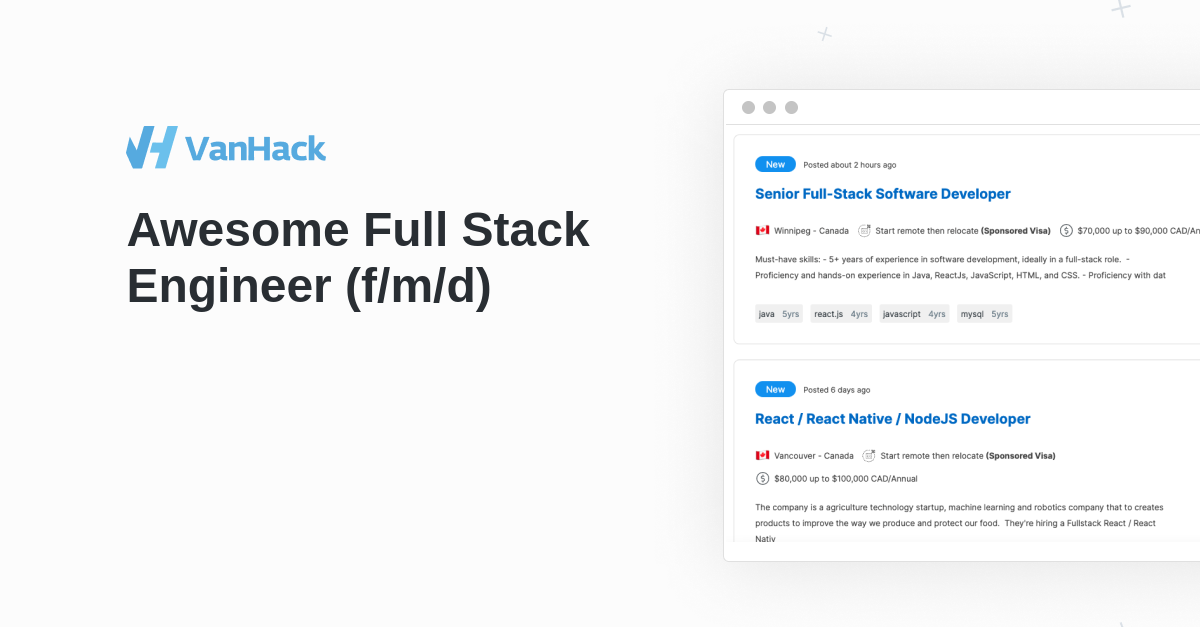 Awesome Full Stack Engineer (f/m/d) - VanHack